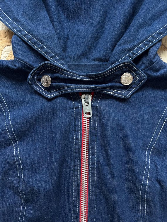 Vintage 1960s Hooded Denim Duster Zip Front Long Deni… - Gem