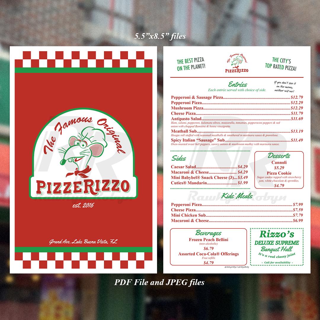 Pizza Pizzerizzo Inspired Menu Printable Digital Download Prints Rizzo ...