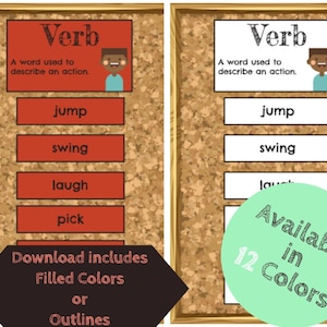 Verb Wall | Parts of Speech Posters | Grammar Posters | Verb Printable ...