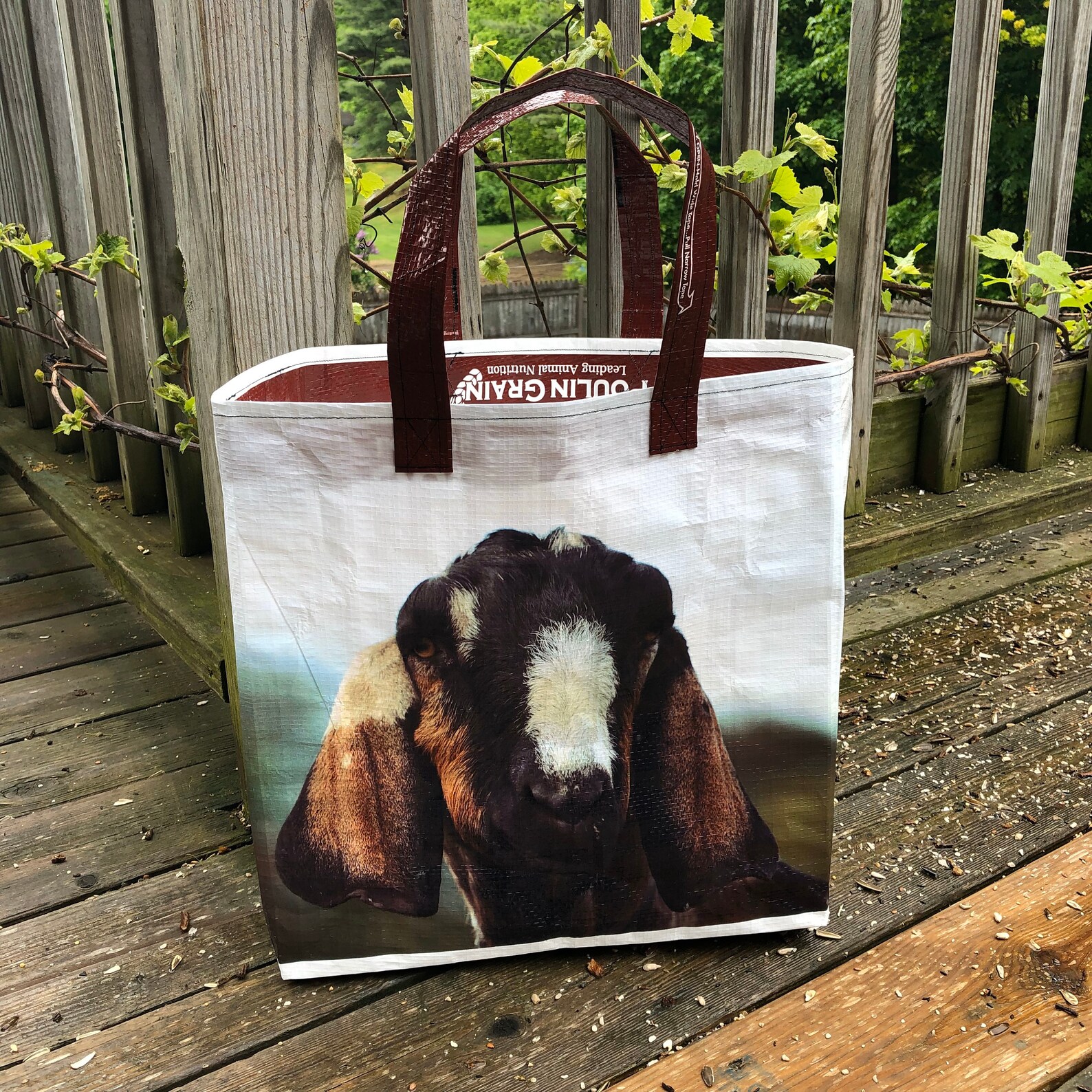 Up Cycled Grain Bag Tote / Floppy Ear Goat / Goat Tote / | Etsy