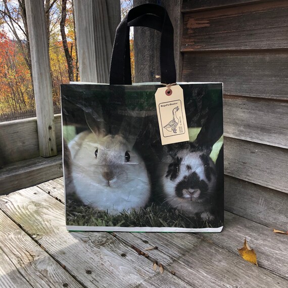 Up cycled grain bag tote/ rabbit tote/ bunnies/ recycled feed | Etsy