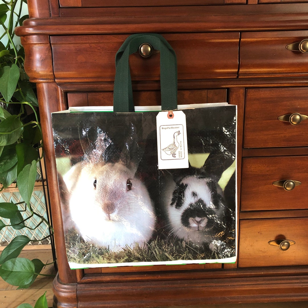 Up Cycled Grain Bag Tote/ Rabbit Tote/ Bunnies/ Recycled Feed Bag/ up ...