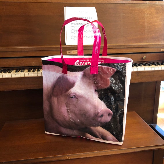 Up cycled pig feed bag made into a reusable tote from a | Etsy