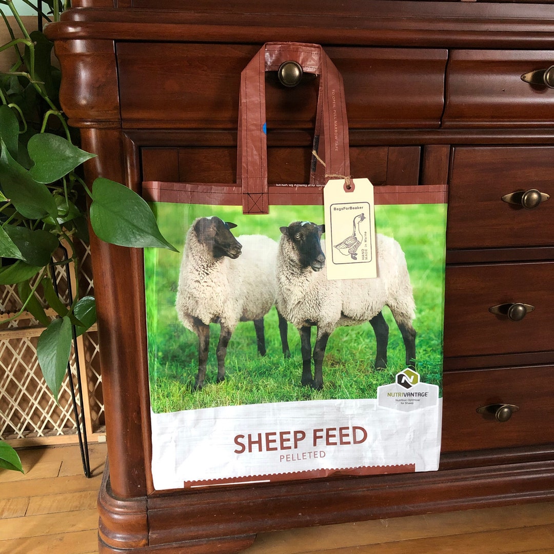Recycled Black Faced White Sheep Grain Bag Made Into a Reusable Tote ...