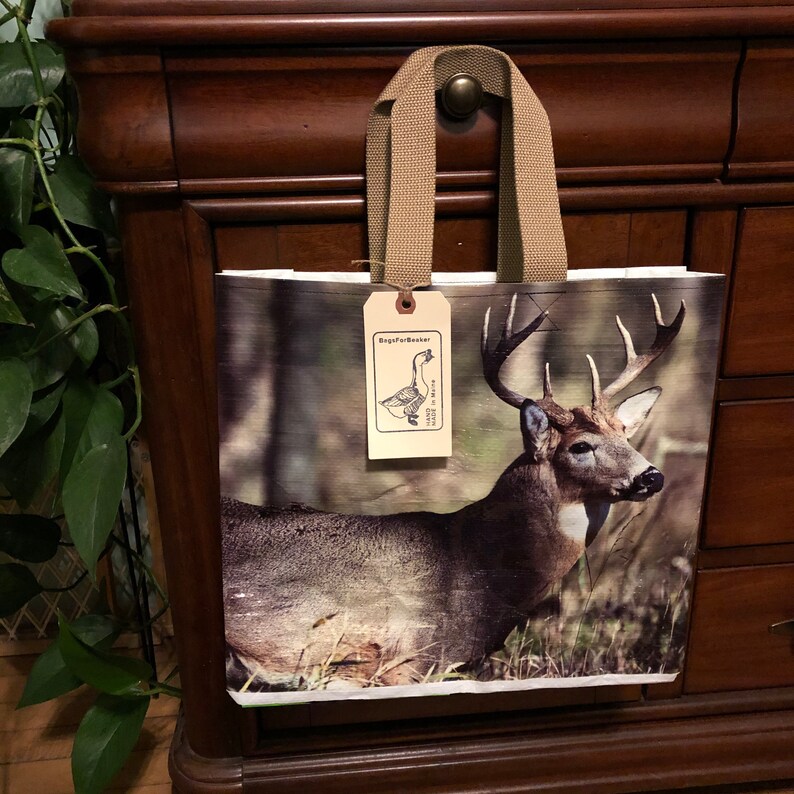 Up Cycled Deer Feed Tote Bag With Your Choice of Handles / Reusable Bag ...