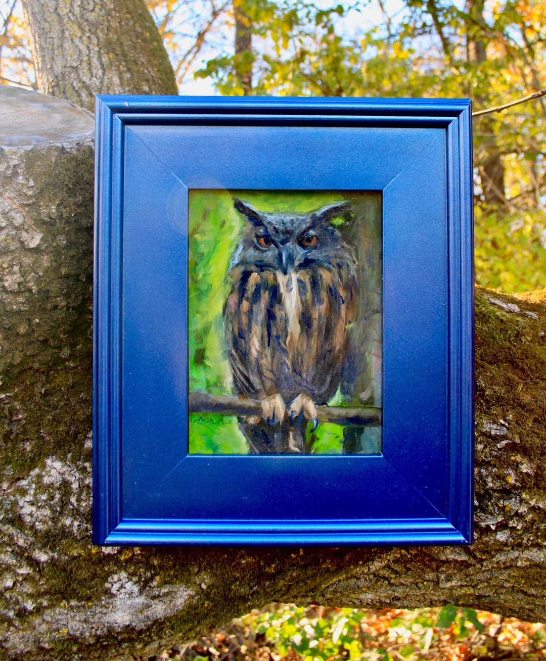 Owl Oil Painting Framed, Eurasian Eagle Owl , Owl Artwork, Raptor Oil ...