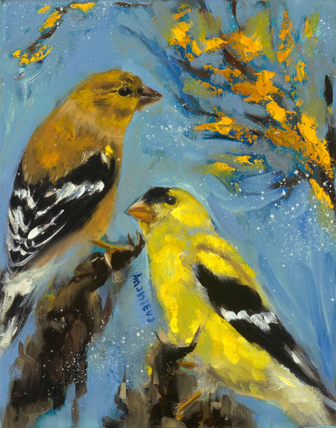 Goldfinch Original Oil Painting, American Goldfinches, Small Goldfinch ...