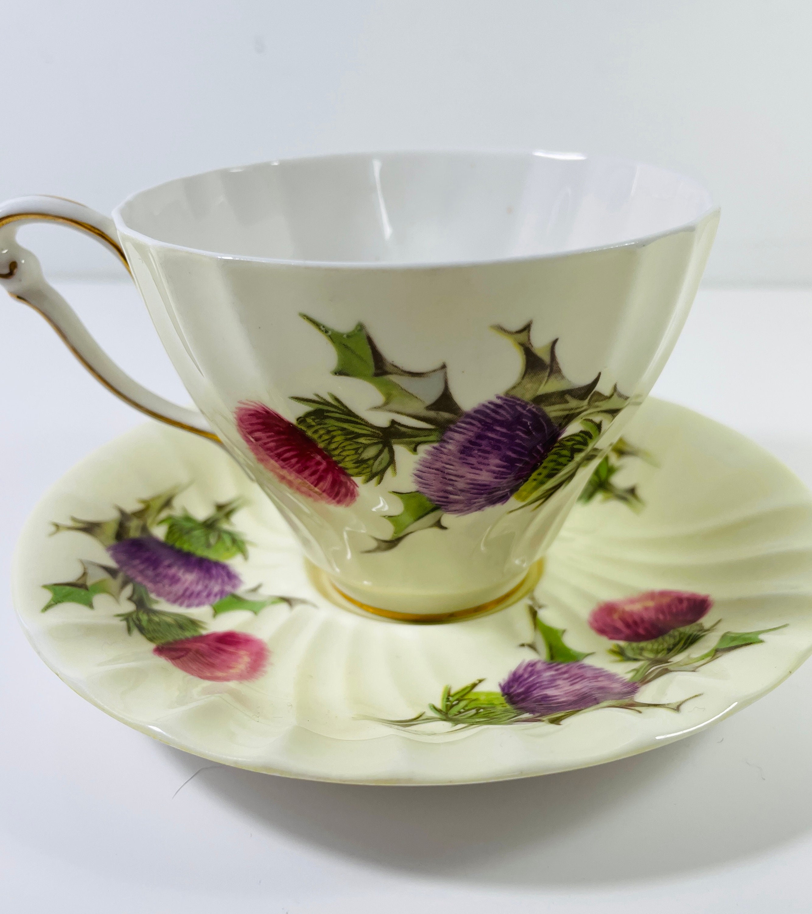 Dundee Thistle Queen Anne Teacup and Saucer Pale Yellow With - Etsy