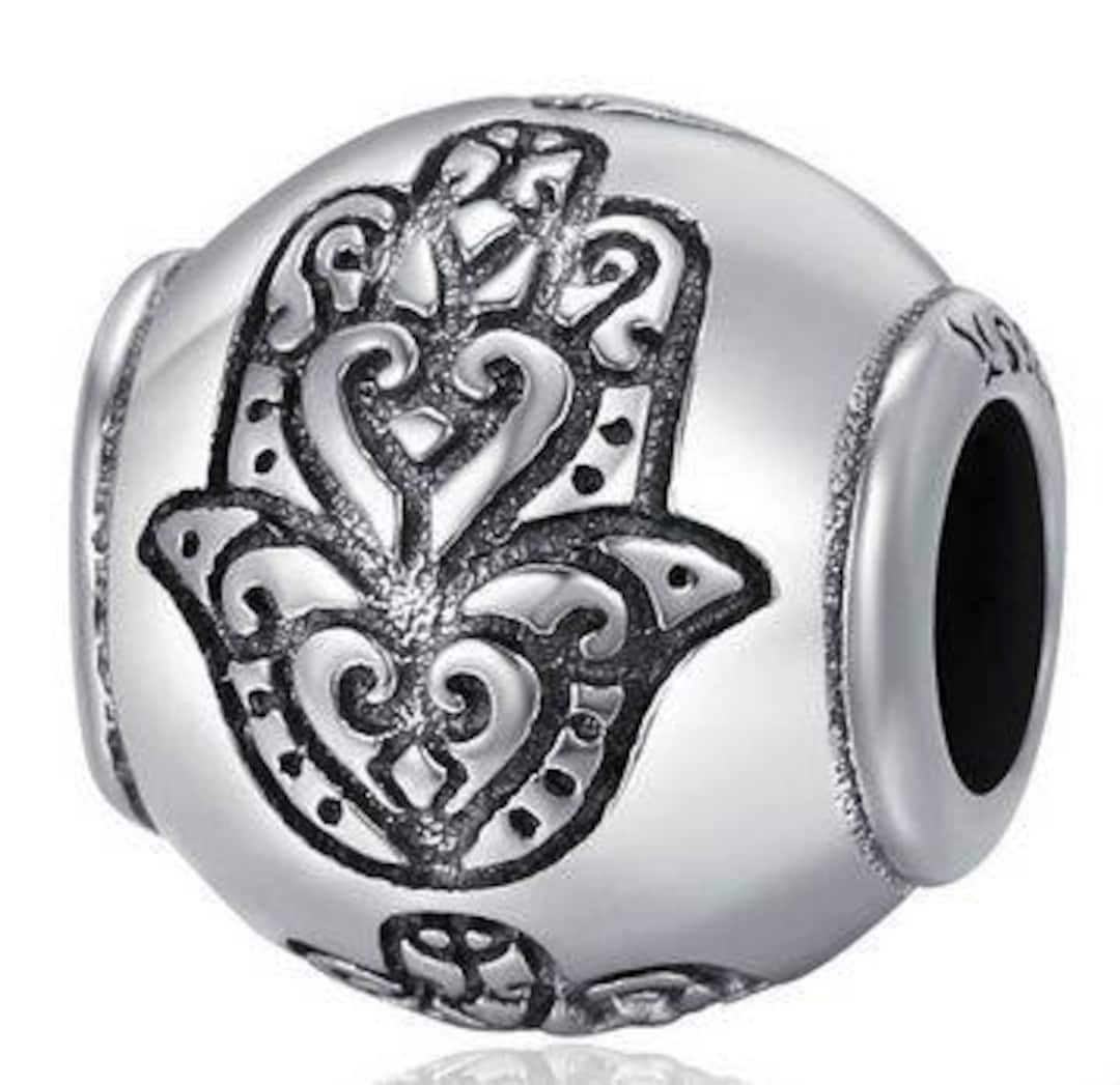 Genuine Sterling Silver Hanging Charm - Hand of Fatima Hamsa - Bead ...
