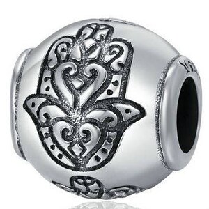 Genuine Sterling Silver Hanging Charm - Hand of Fatima Hamsa - Bead ...