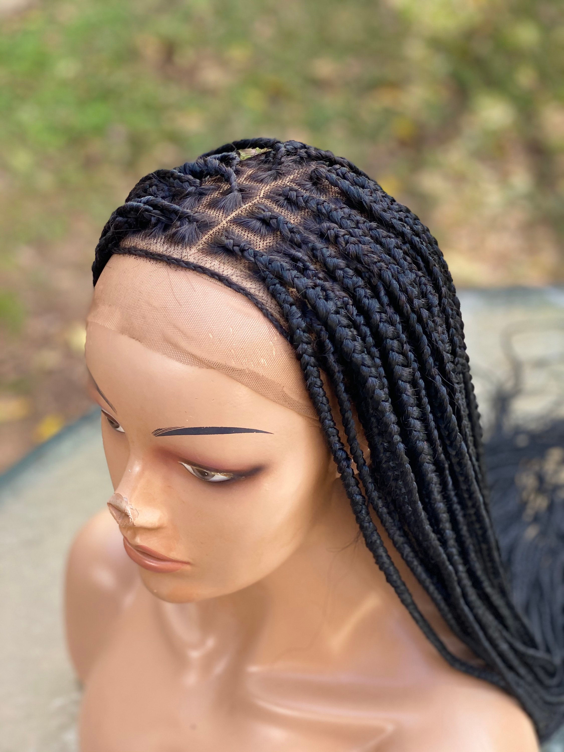 Knotless Braided Wig Length Is 24inches Lace Frontal Wig Etsy