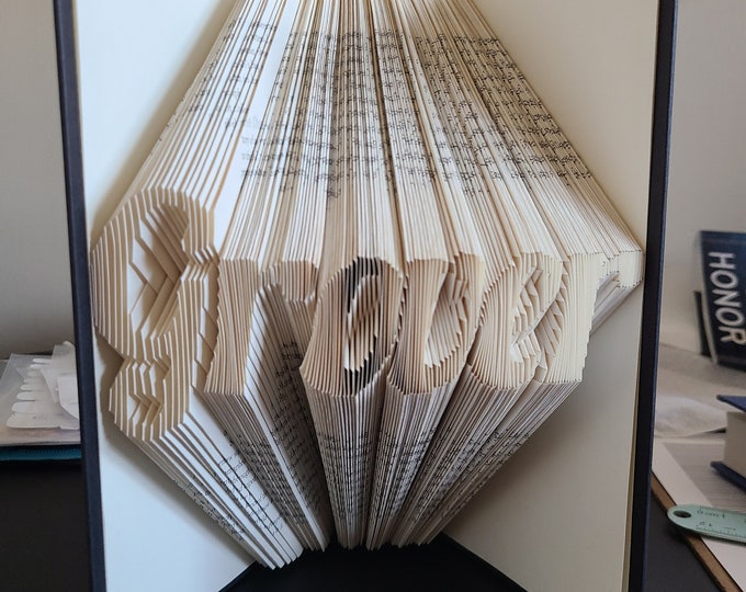 Custom Folded Book Art, Custom Name, Timeless Font, Book Sculpture ...