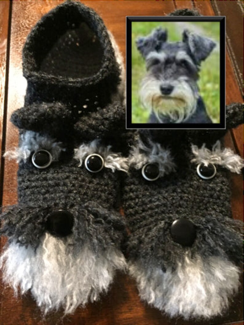Schnauzer: Slippers Handmade Crochet Customizable | Etsy