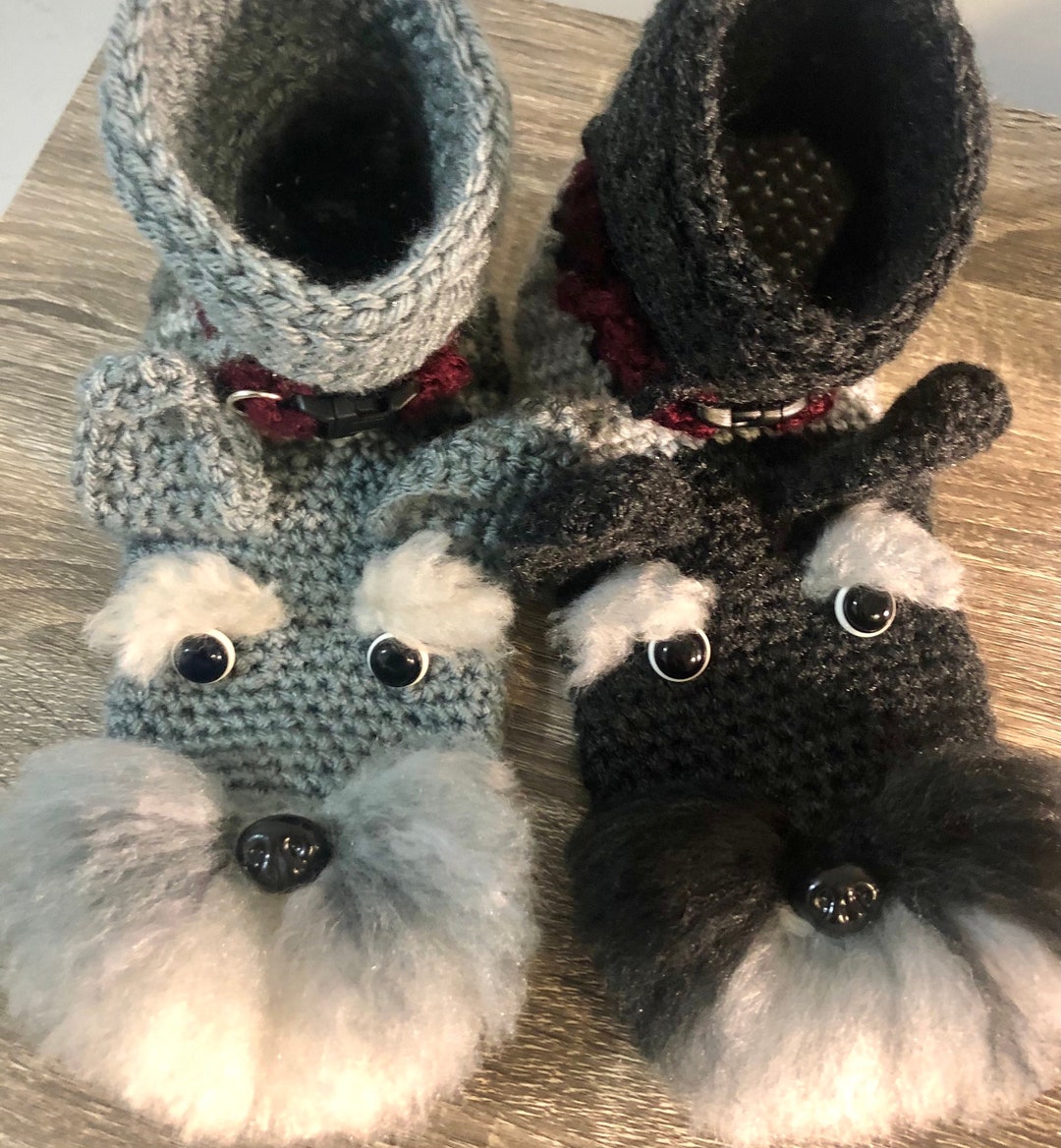 Schnauzer: Slippers, Handmade, Crochet, Customizable - Etsy