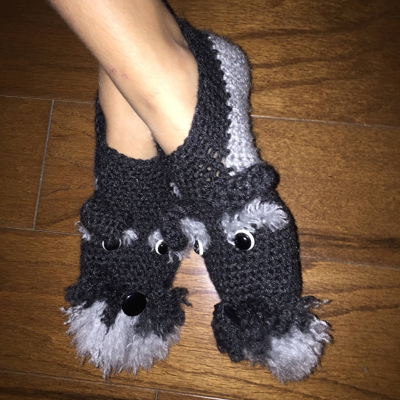 Schnauzer: Slippers Handmade Crochet Customizable | Etsy