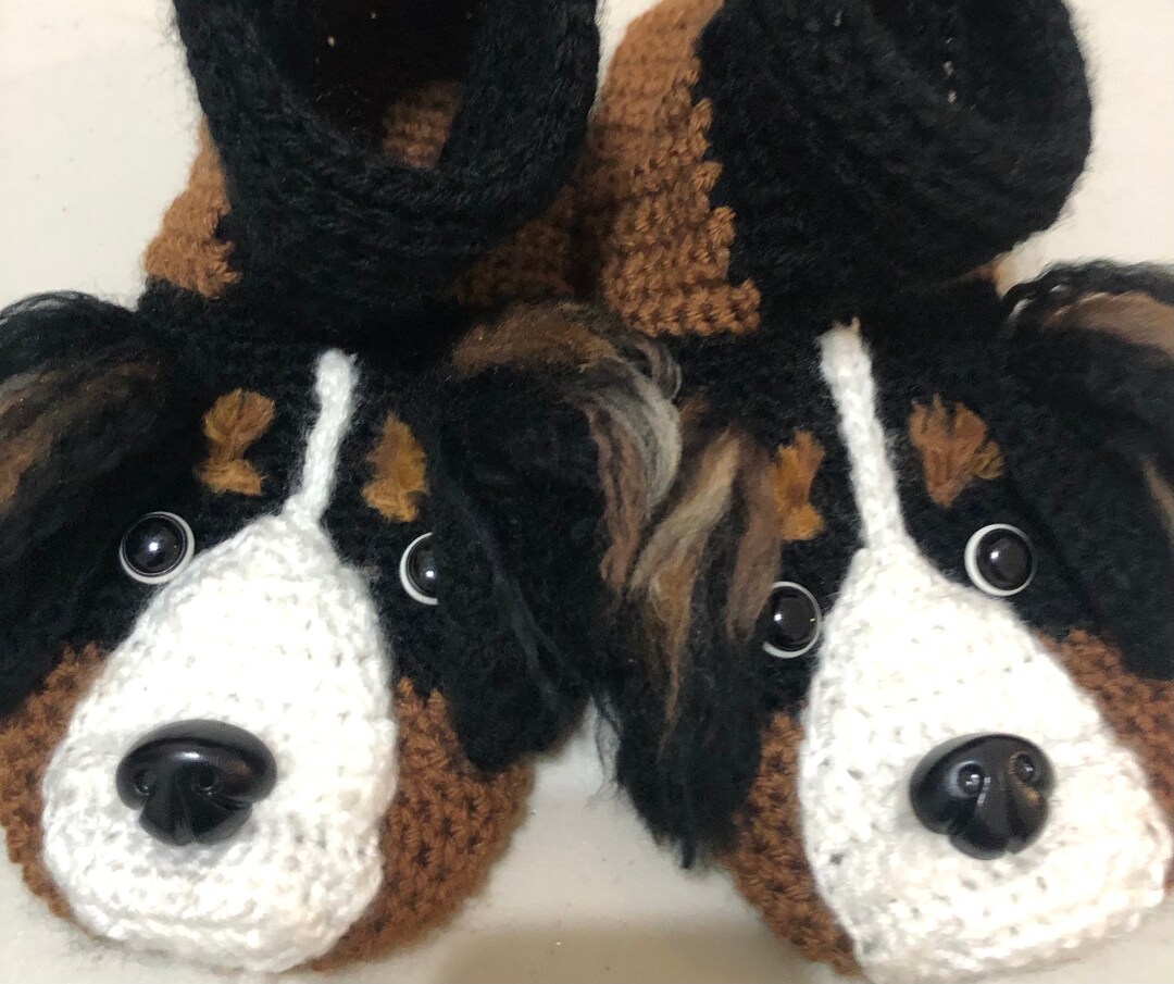 Bernese Mountain: Slippers, Handmade, Crochet, Customizable - Etsy