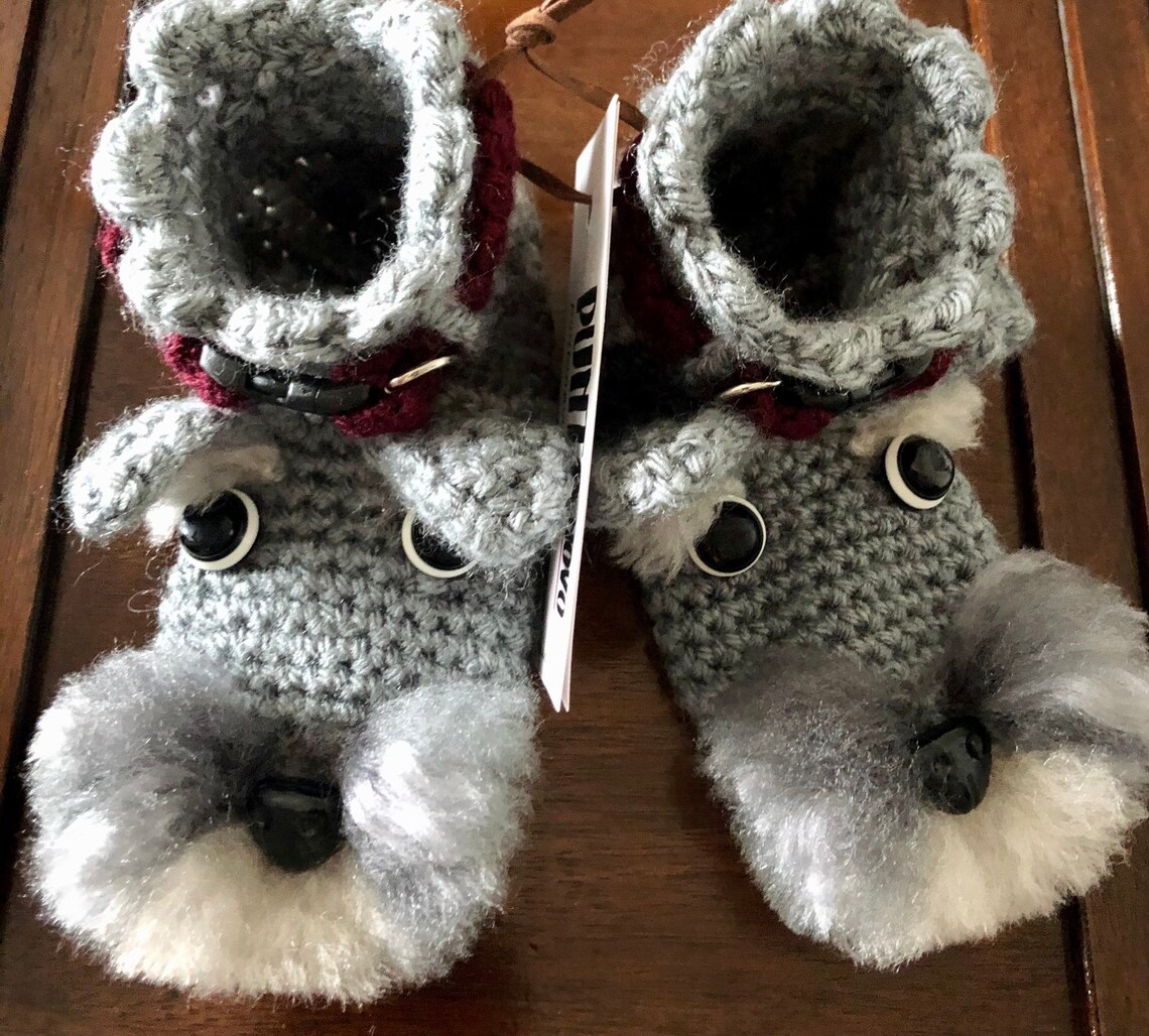 Schnauzer: Slippers Handmade Crochet Customizable | Etsy
