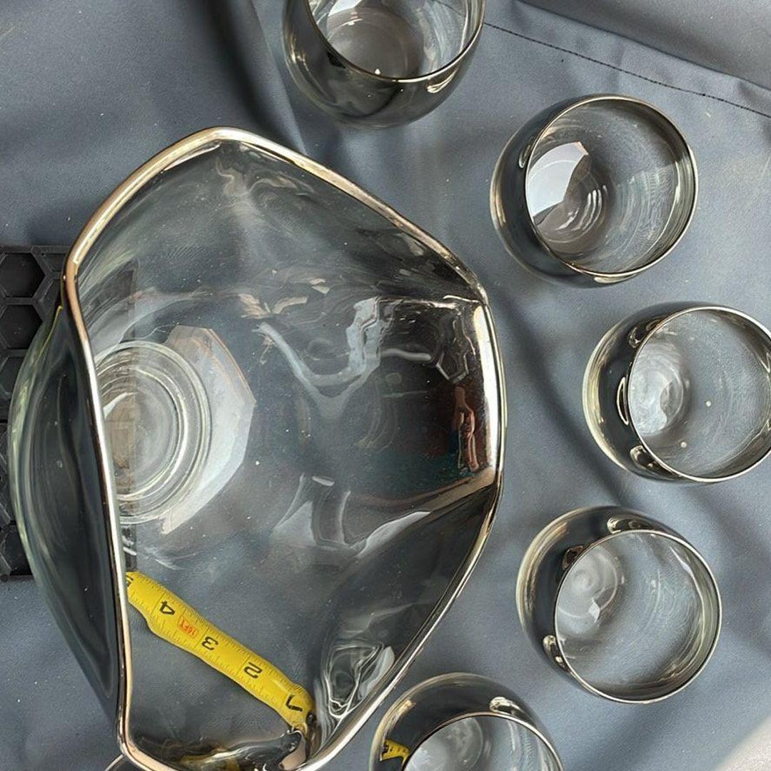 Silver Lusterware Set of 6 Glasses and Bowl - Etsy