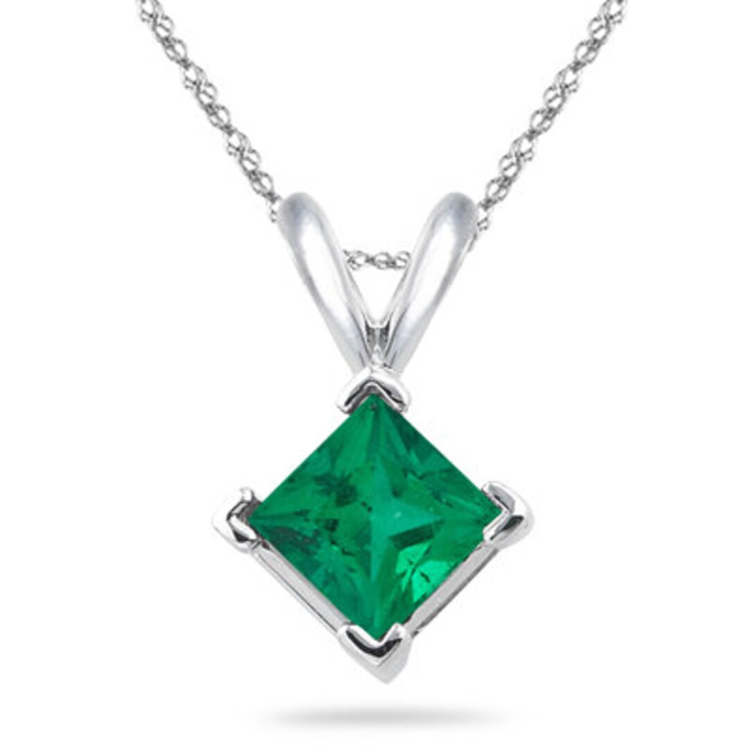 Natural Emerald Square Step Cut AA Quality Solitaire Pendant in 18K ...