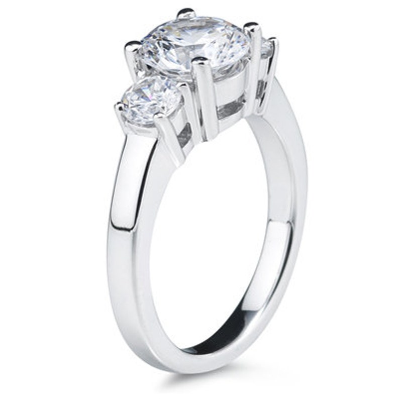 Cubic Zirconia Three Stone Ring in 14K White Gold - Etsy