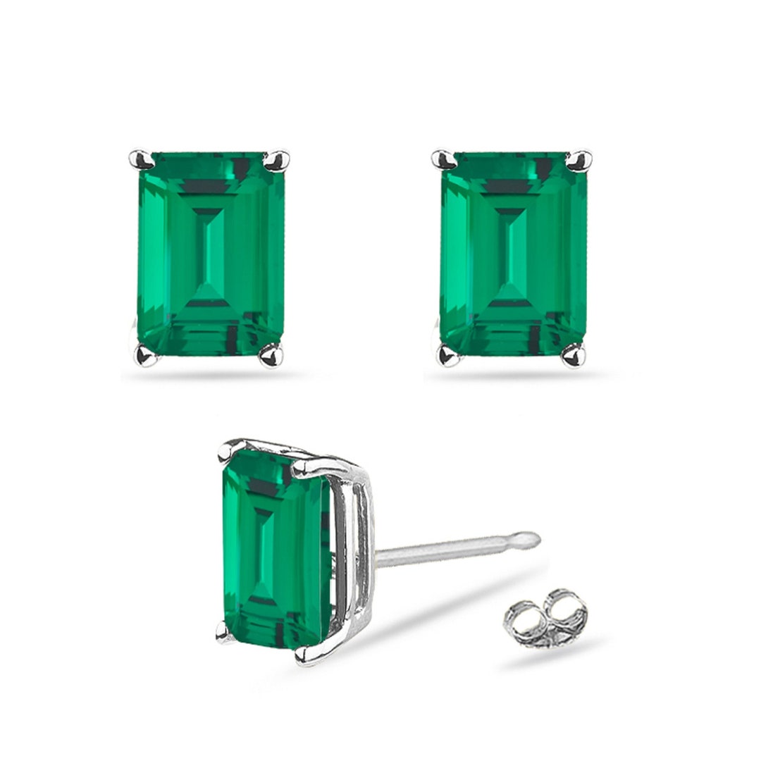 Lab Created Emerald-cut Emerald Stud Earrings in 14K Gold Available in ...