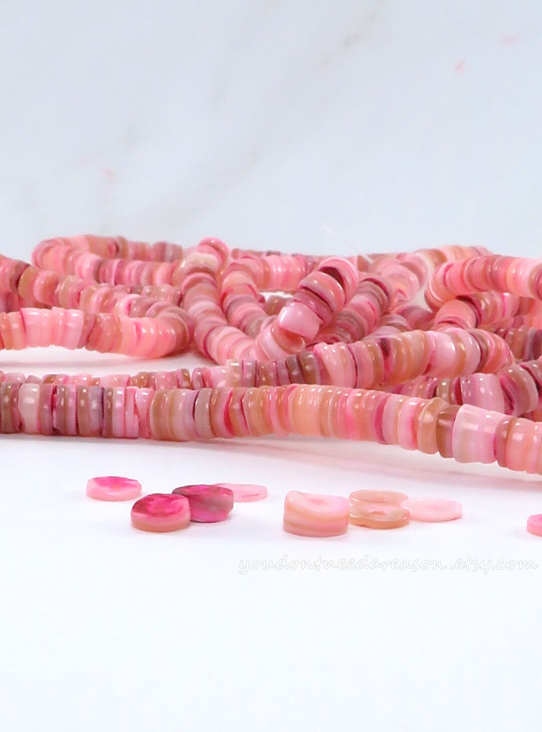 Pink Shell Beads: Flat Round Dyed Beads (15" Strand) - Etsy