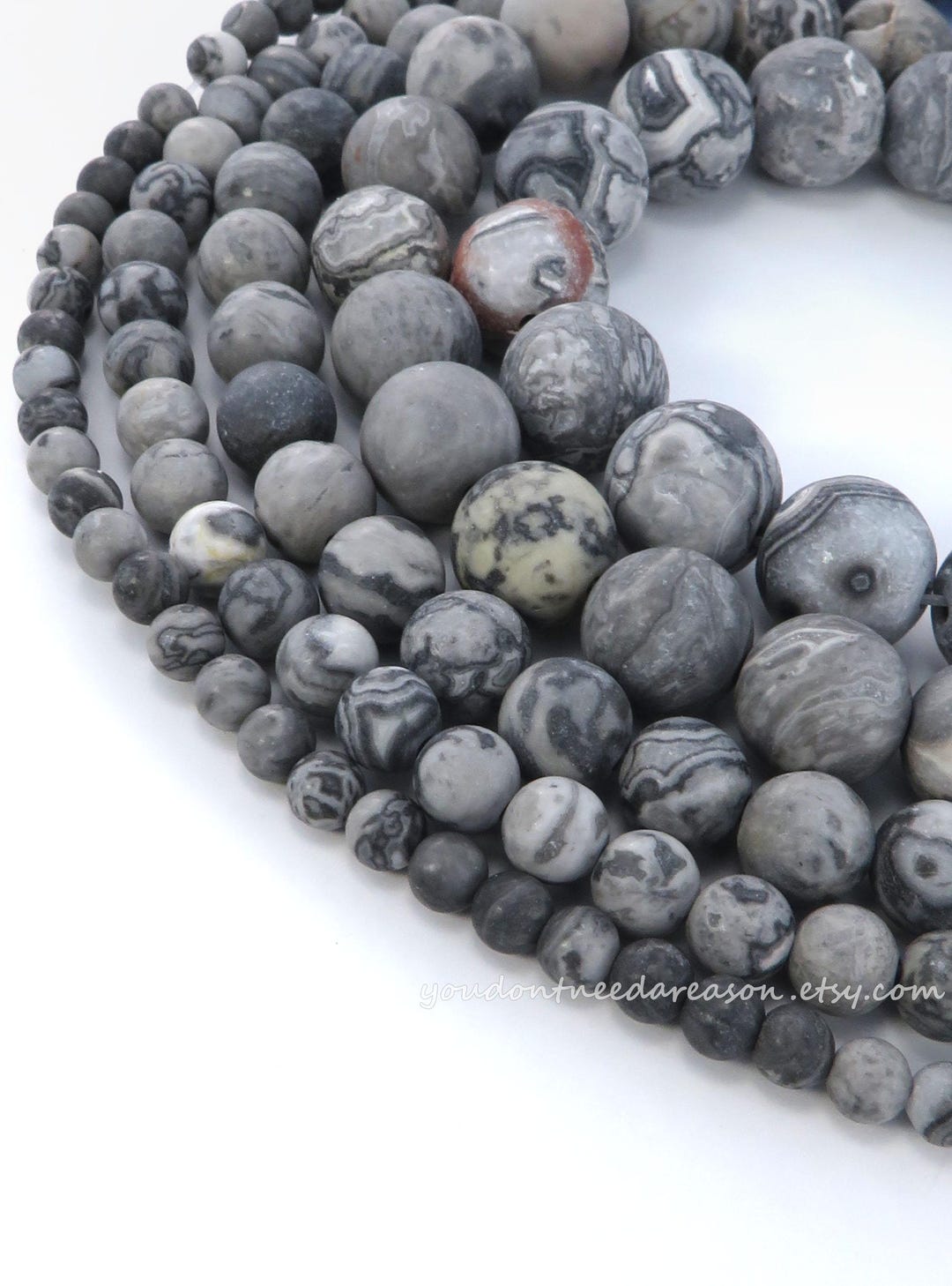 Frosted Map Stone Jasper Beads: Grey Gemstone Jewelry Making Beads - Etsy