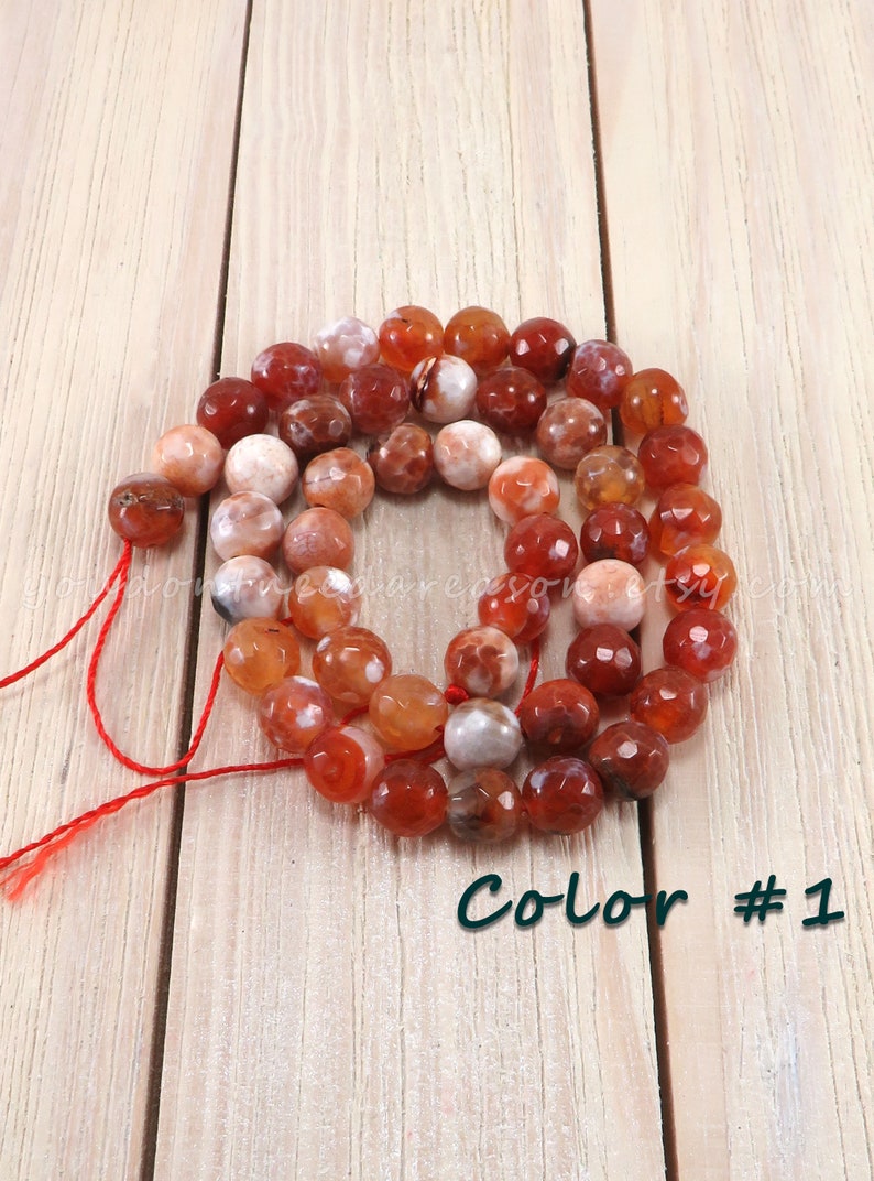 Round Faceted Fire Agate Beads Natural Gemstone Beads - Etsy