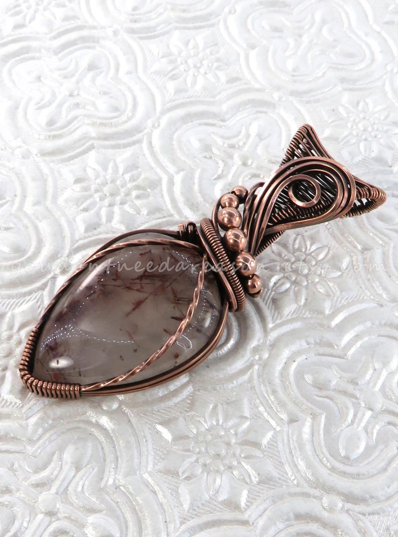 Handcrafted Sagenitic Red Rutile Quartz Pendant > Unique Antique Copper ...