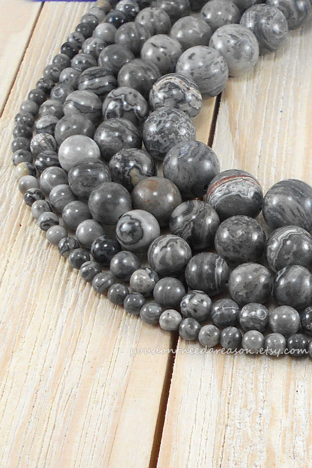 Smooth Round Map Stone Gemstone Beads | Grey Gemstone Beads | Beads for ...