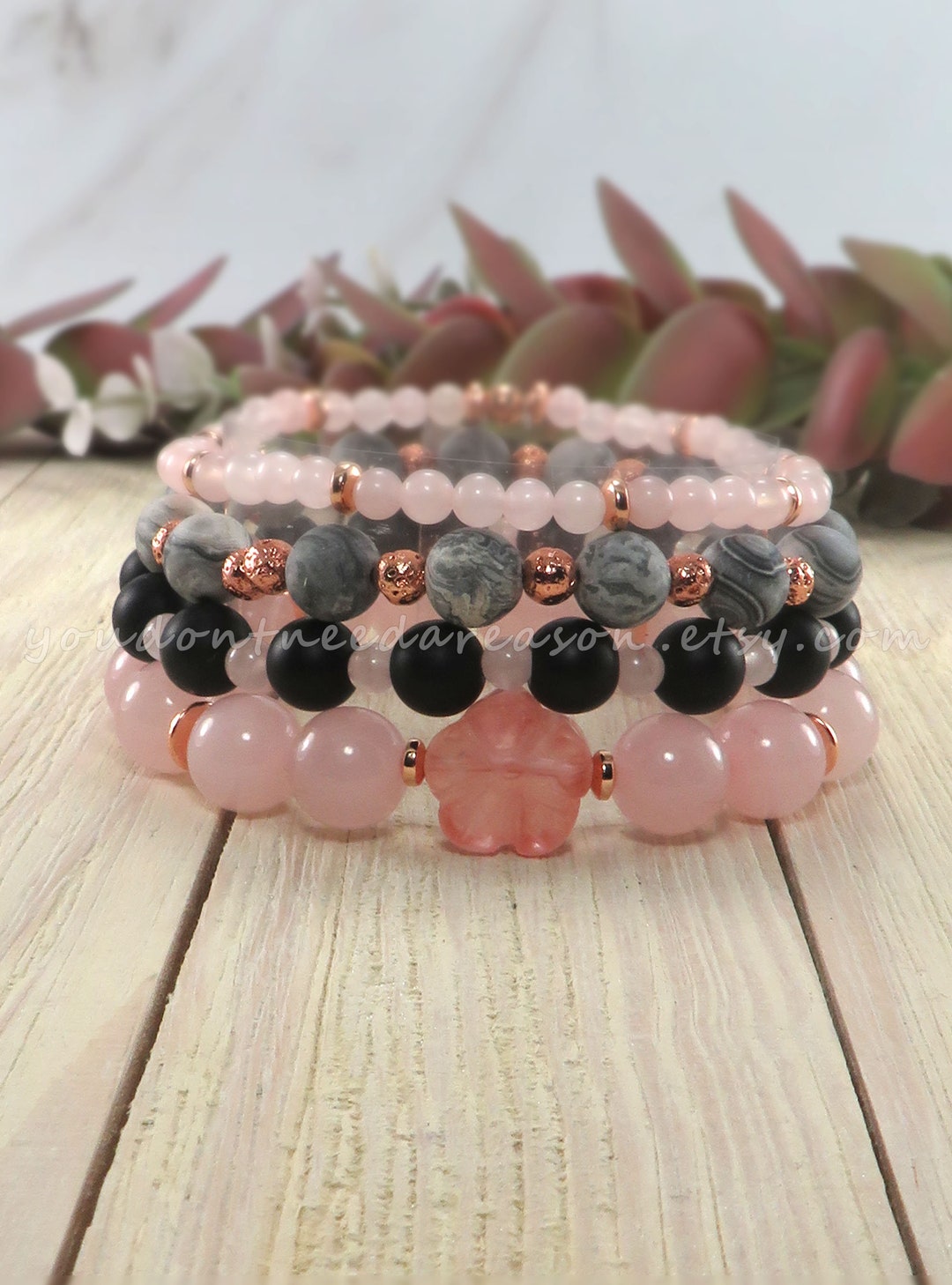 Map Stone, Lava, Black Stone, Cherry Quartz, Rose Quartz and Rose Gold ...