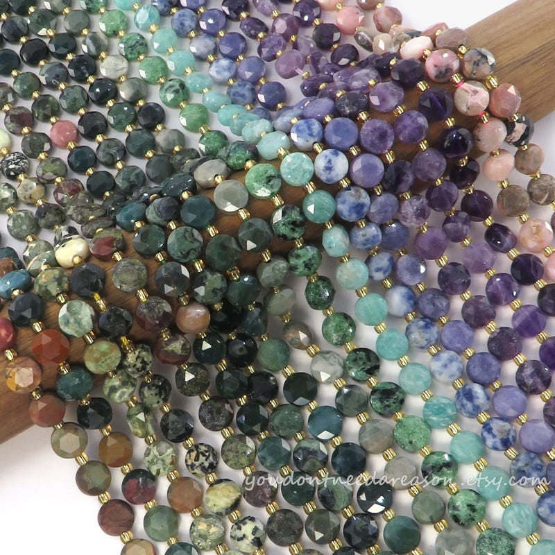 Flat Gemstone Beads - Etsy