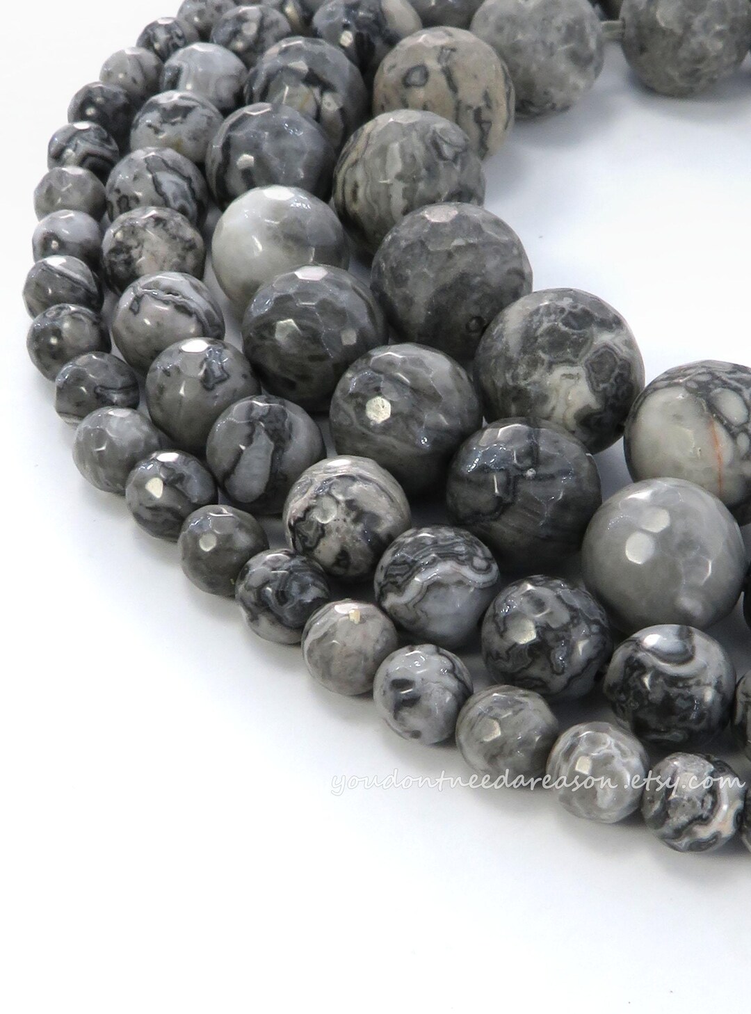 Faceted Map Stone Beads for Jewelry Making: Natural Grey Gemstone, 6 ...
