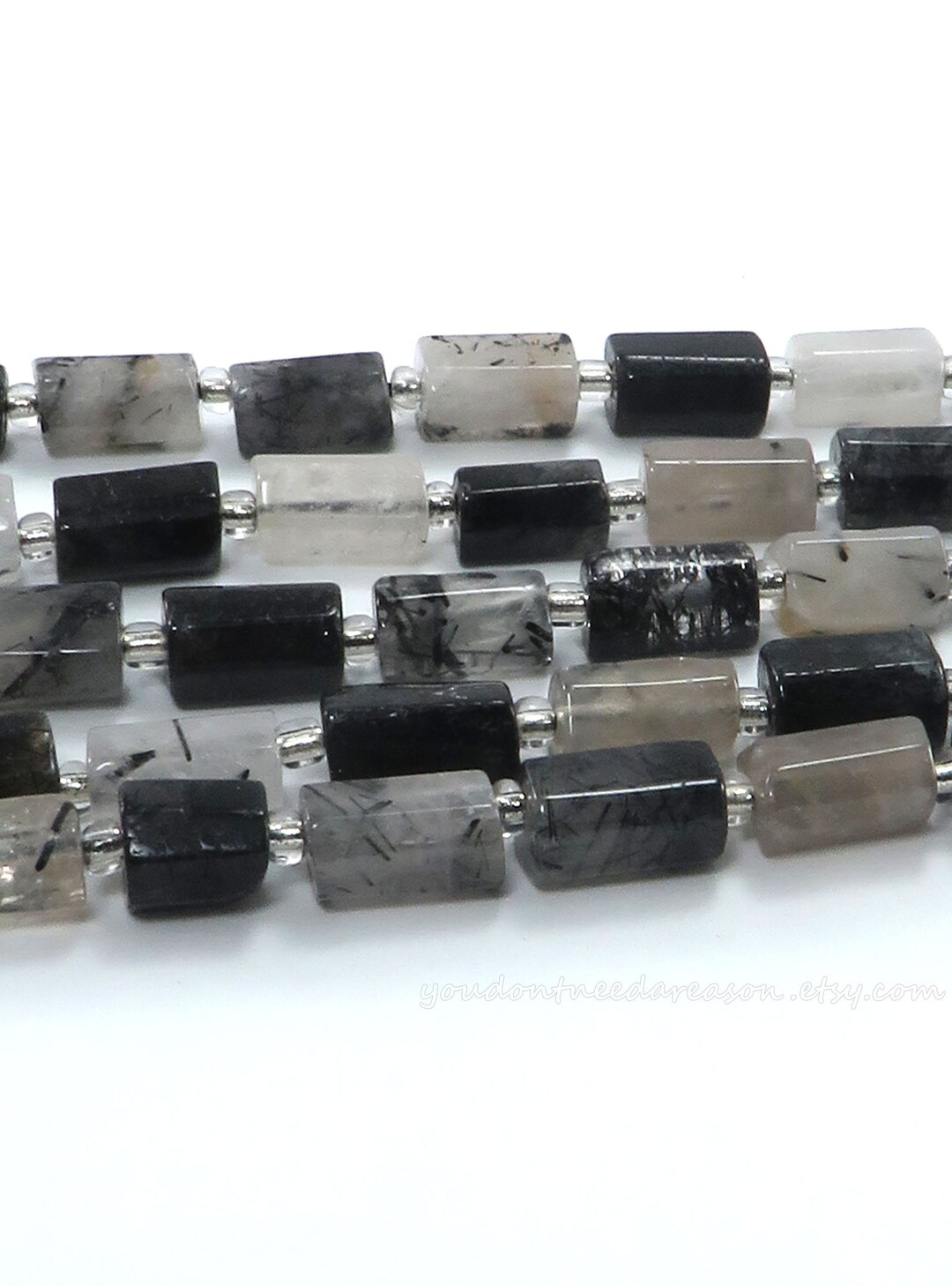 7 Strand of Natural Black Rutilated Quartz Faceted Column Beads Natural ...