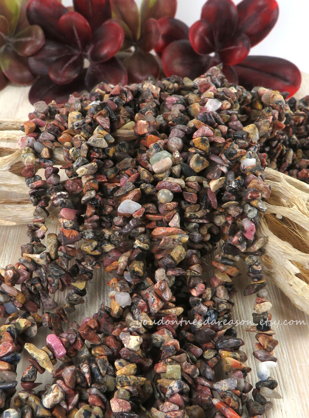 30" Strand of Small Natural Leopard Skin Jasper Chips | Gemstone Chip ...