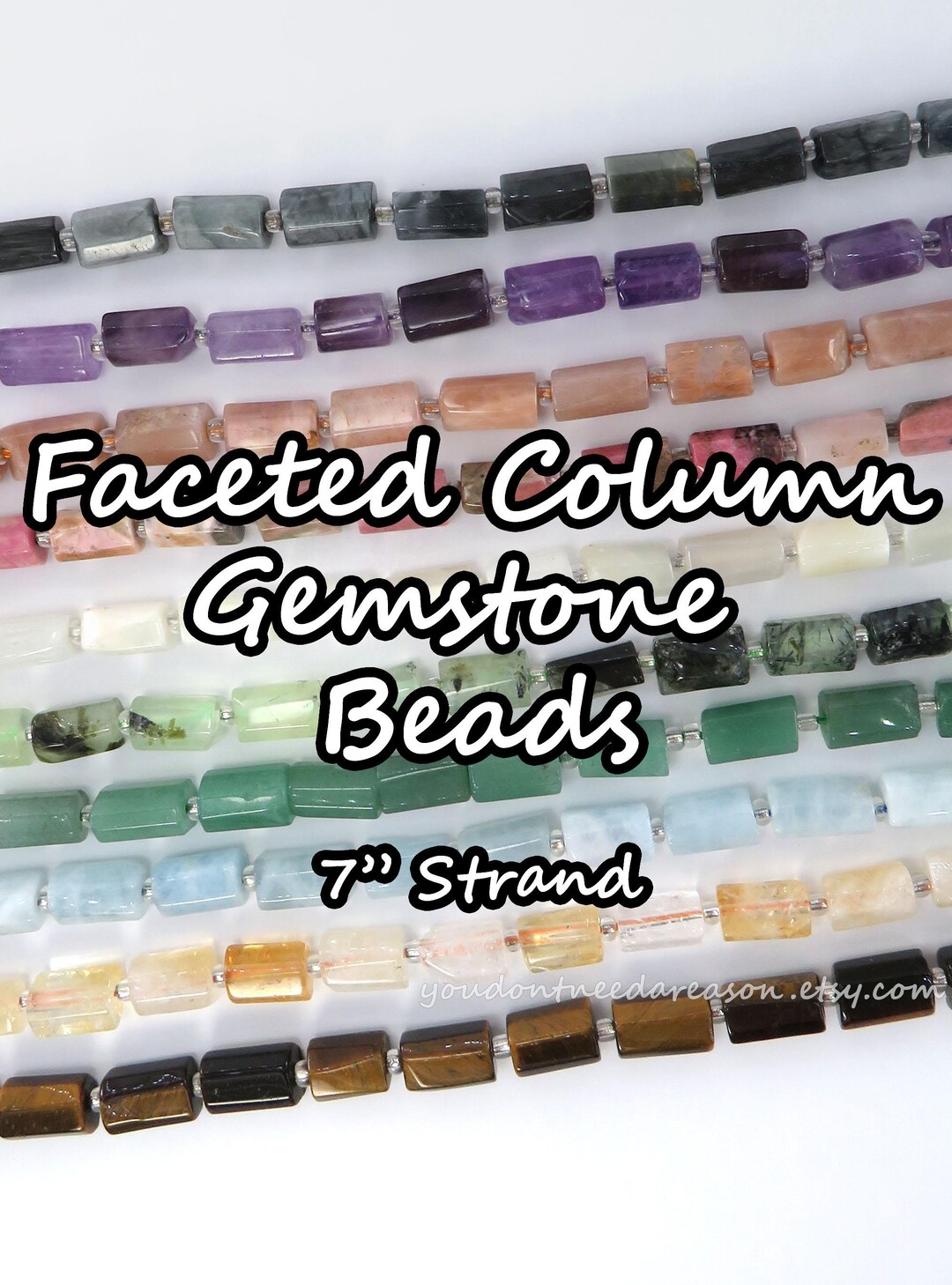 Faceted Gemstone Column Beads for Jewelry Making: 7" Strand - Amethyst ...