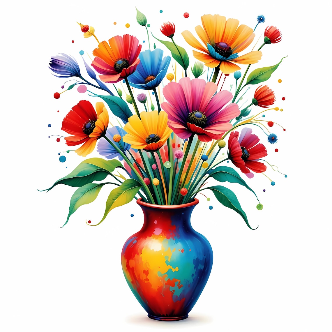 10 Vase of Flowers Clip Art, High Res JPG, Rainbow Watercolor Clipart ...