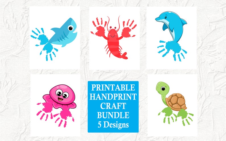Printable Sea Animals Handprint Art Bundle, Daycare Keepsake, Preschool ...