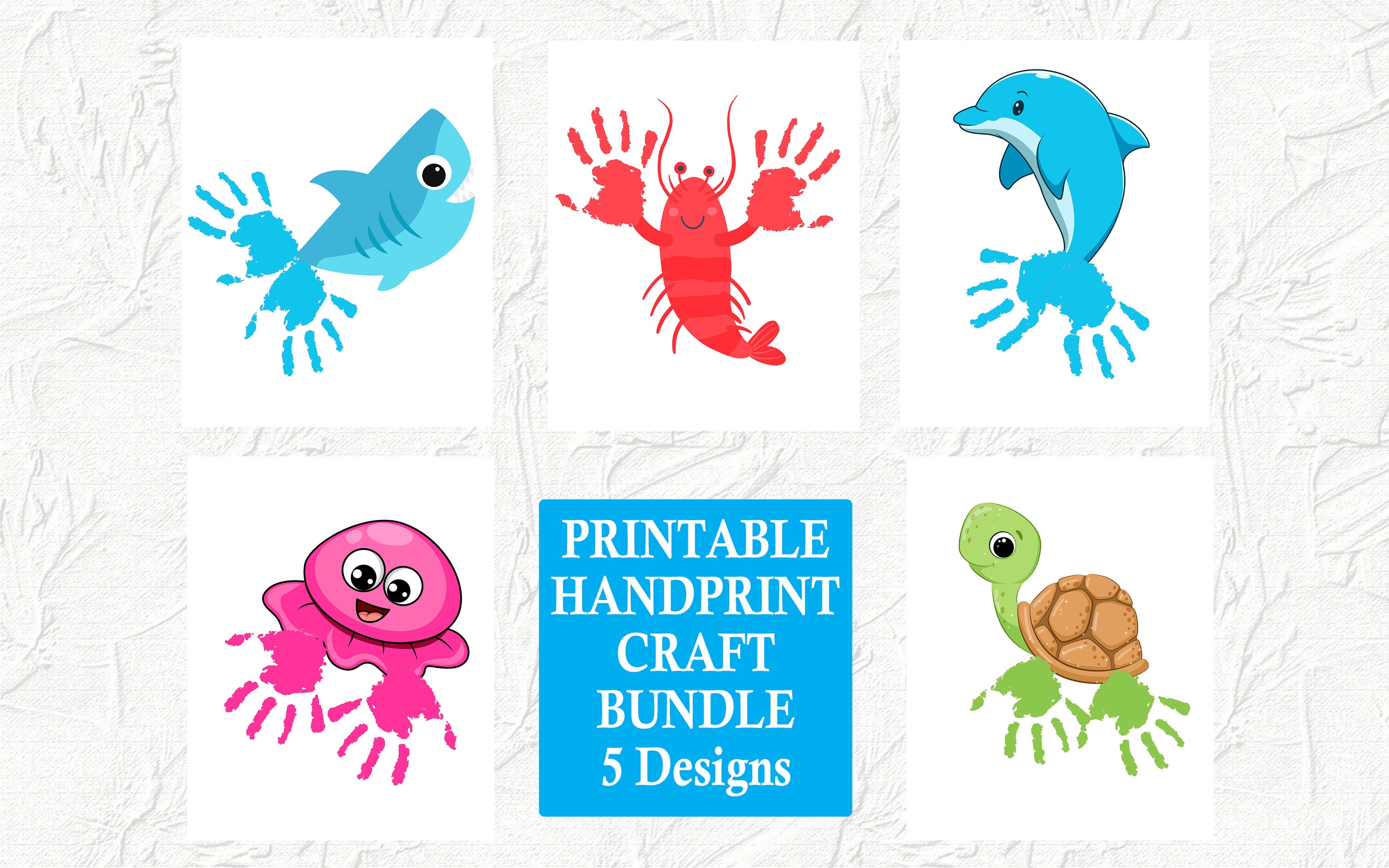 Printable Sea Animals Handprint Art Bundle, Daycare Keepsake, Preschool ...