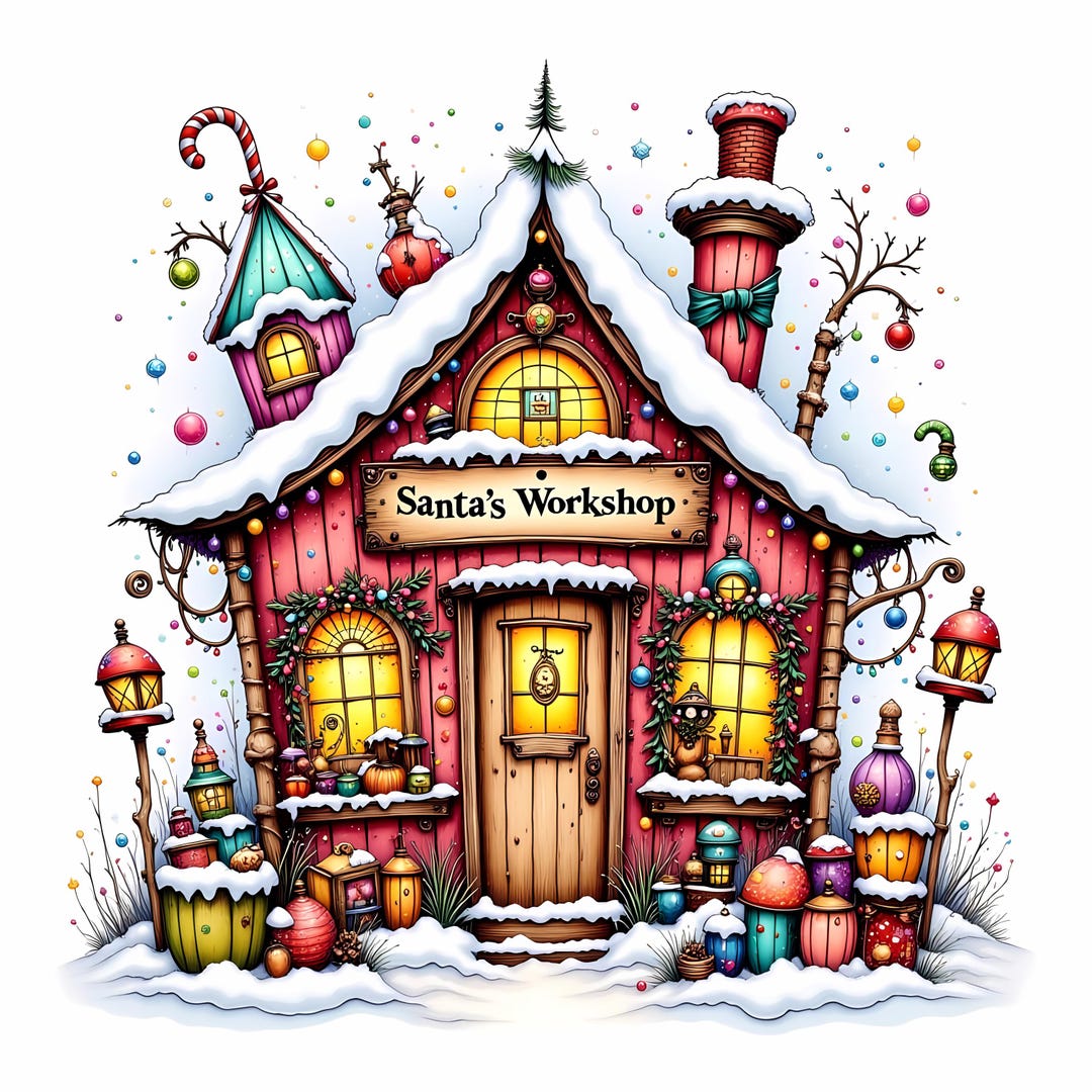 10 Santa's Workshop Clip Art, High Res Whimsical Jpgs, Junk Journal ...