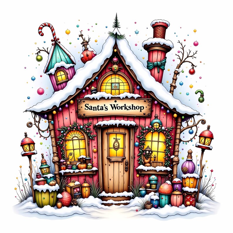 10 Santa's Workshop Clip Art, High Res Whimsical Jpgs, Junk Journal ...