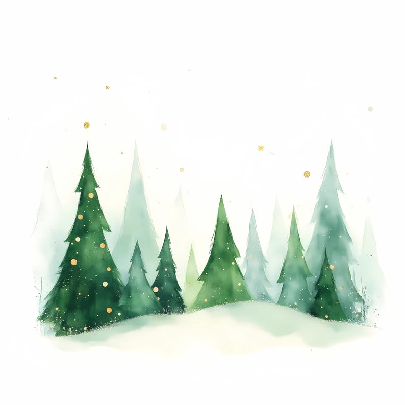 Watercolor Christmas Trees Clipart, 10 High Res Jpgs for Junk ...