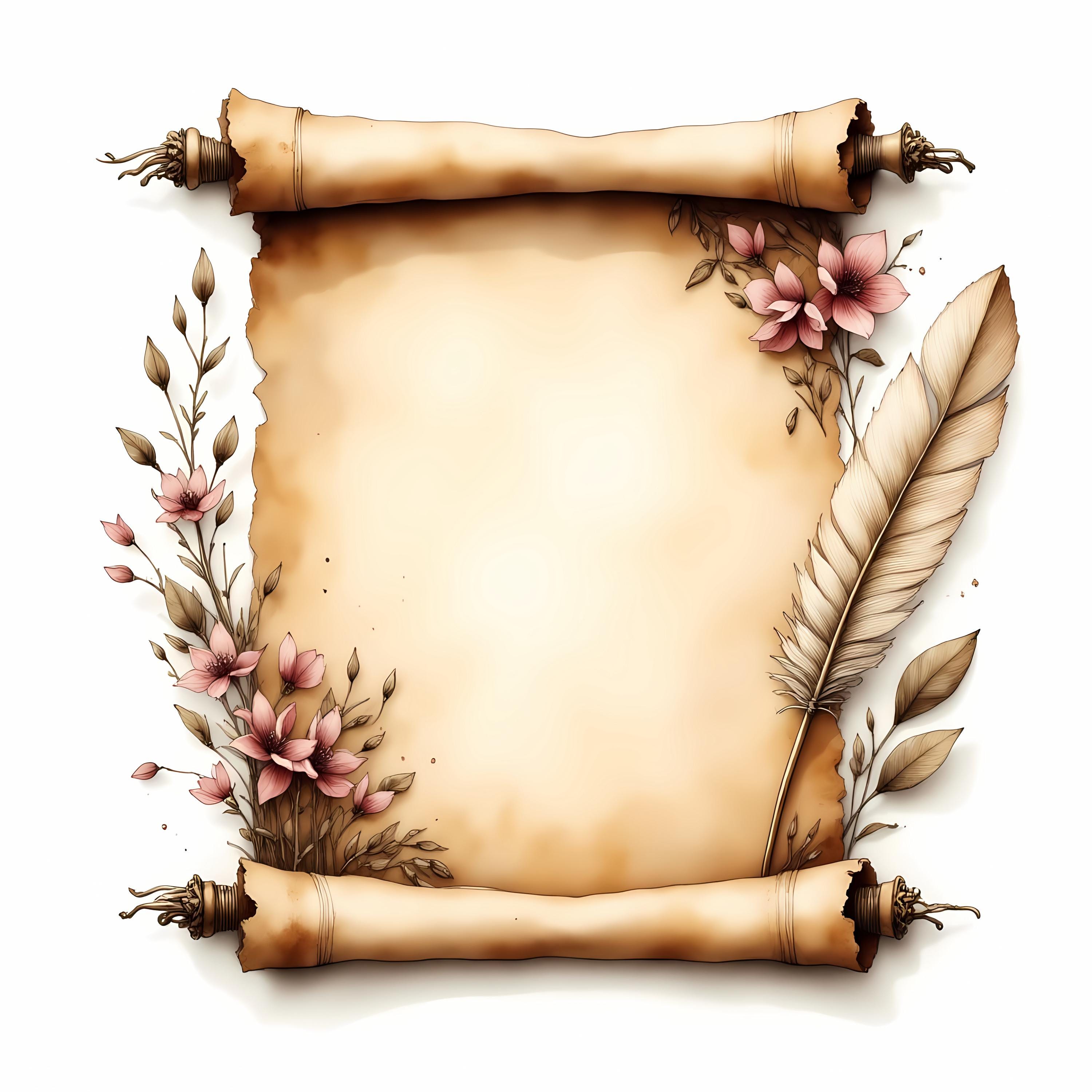 10 Vintage Scroll Clipart, Floral Old Paper, High Res Watercolor Jpgs ...