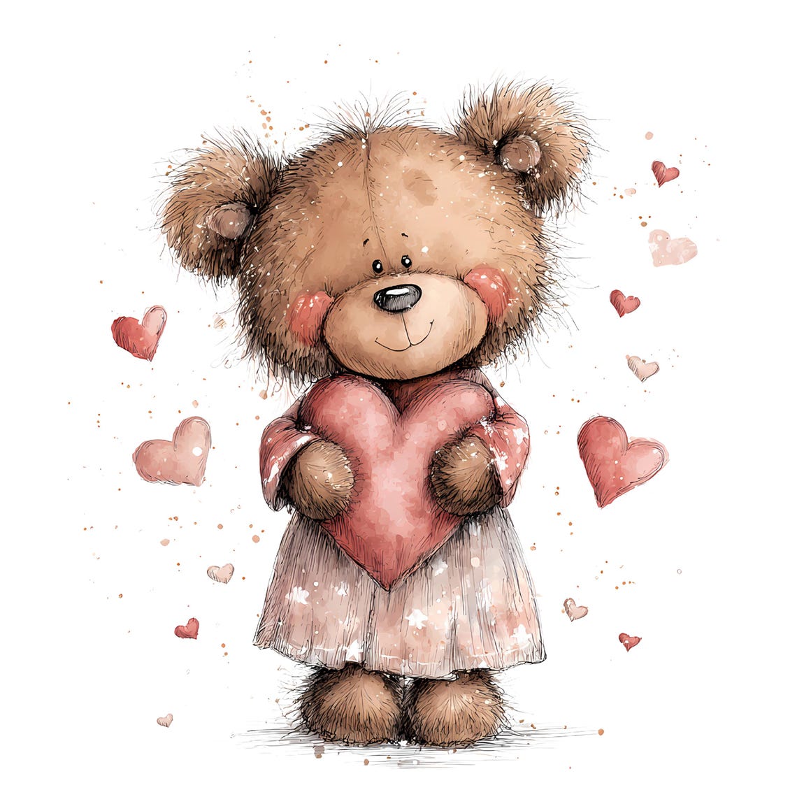 Teddy Bear Valentine's Day Clipart, 10 High Res Watercolor Pngs, Card ...