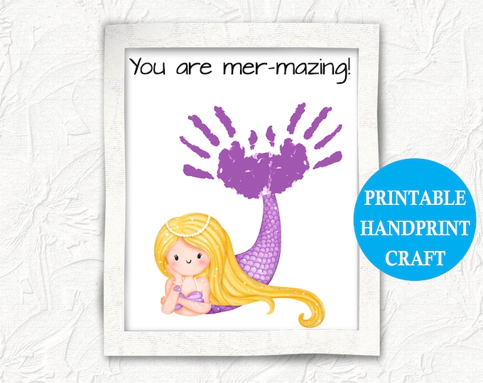 Printable Mermaid Handprint Art, Summer Handprint Craft, Handprint Gift ...