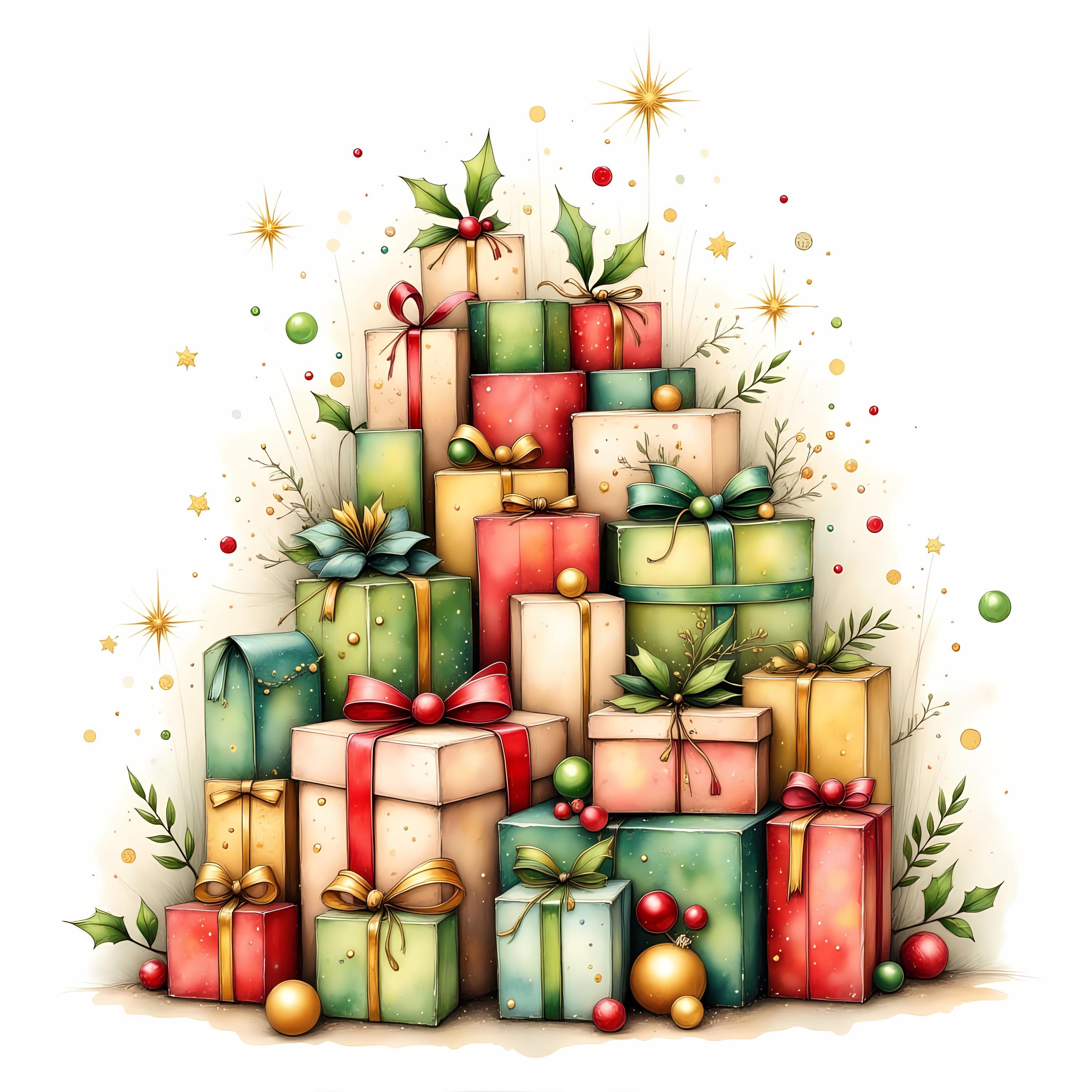 10 Christmas Gifts Clipart, High Res Watercolor Jpgs, Junk Journal ...