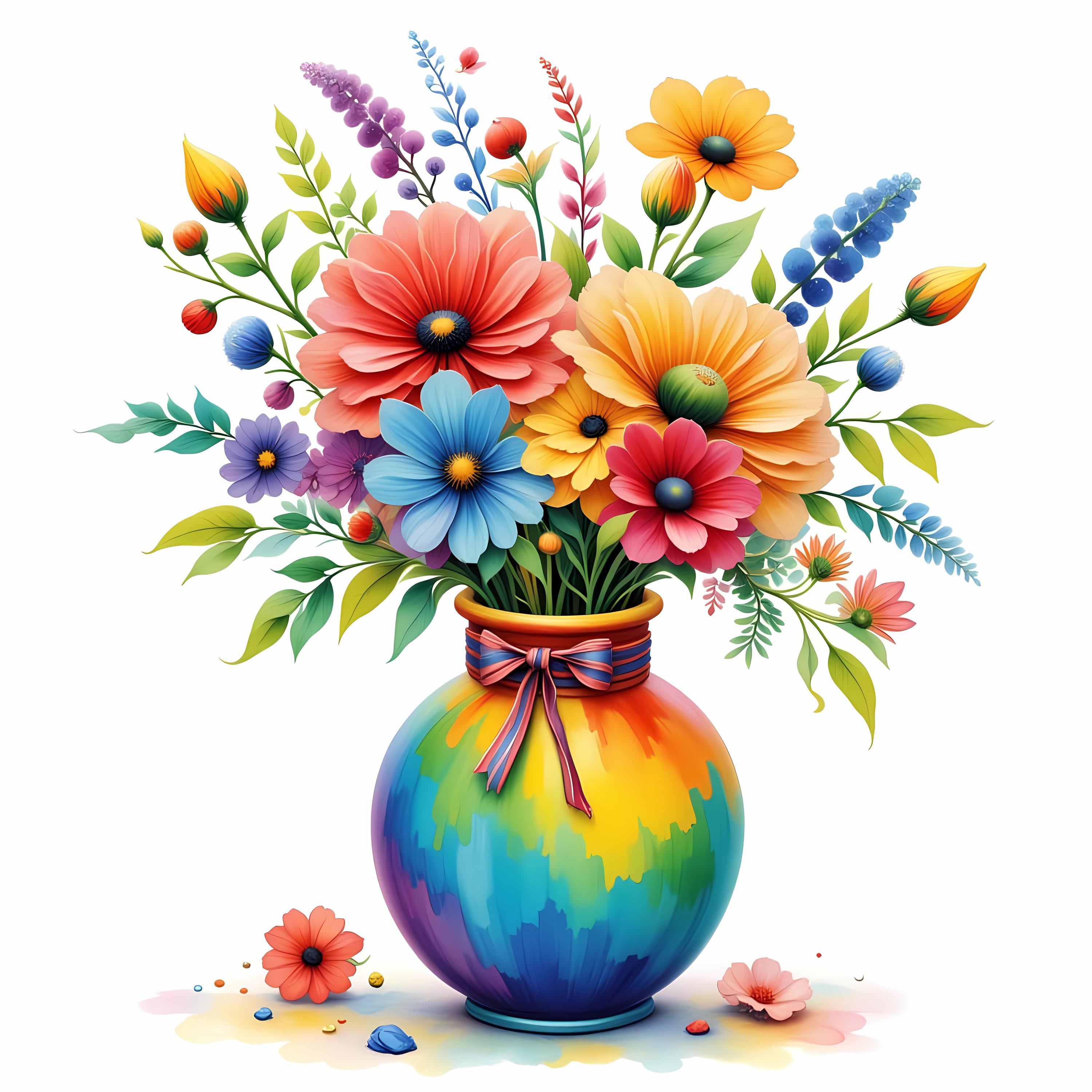 10 Vase of Flowers Clip Art, High Res JPG, Rainbow Watercolor Clipart ...