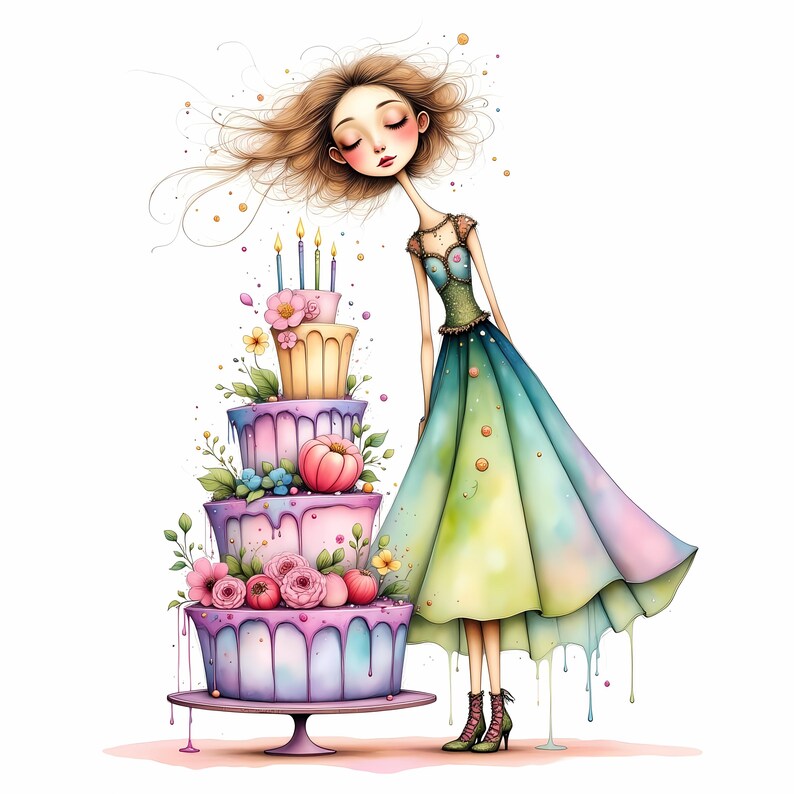 Whimsical Birthday Wishes, 10 High Res Watercolor Jpgs, Junk Journaling ...