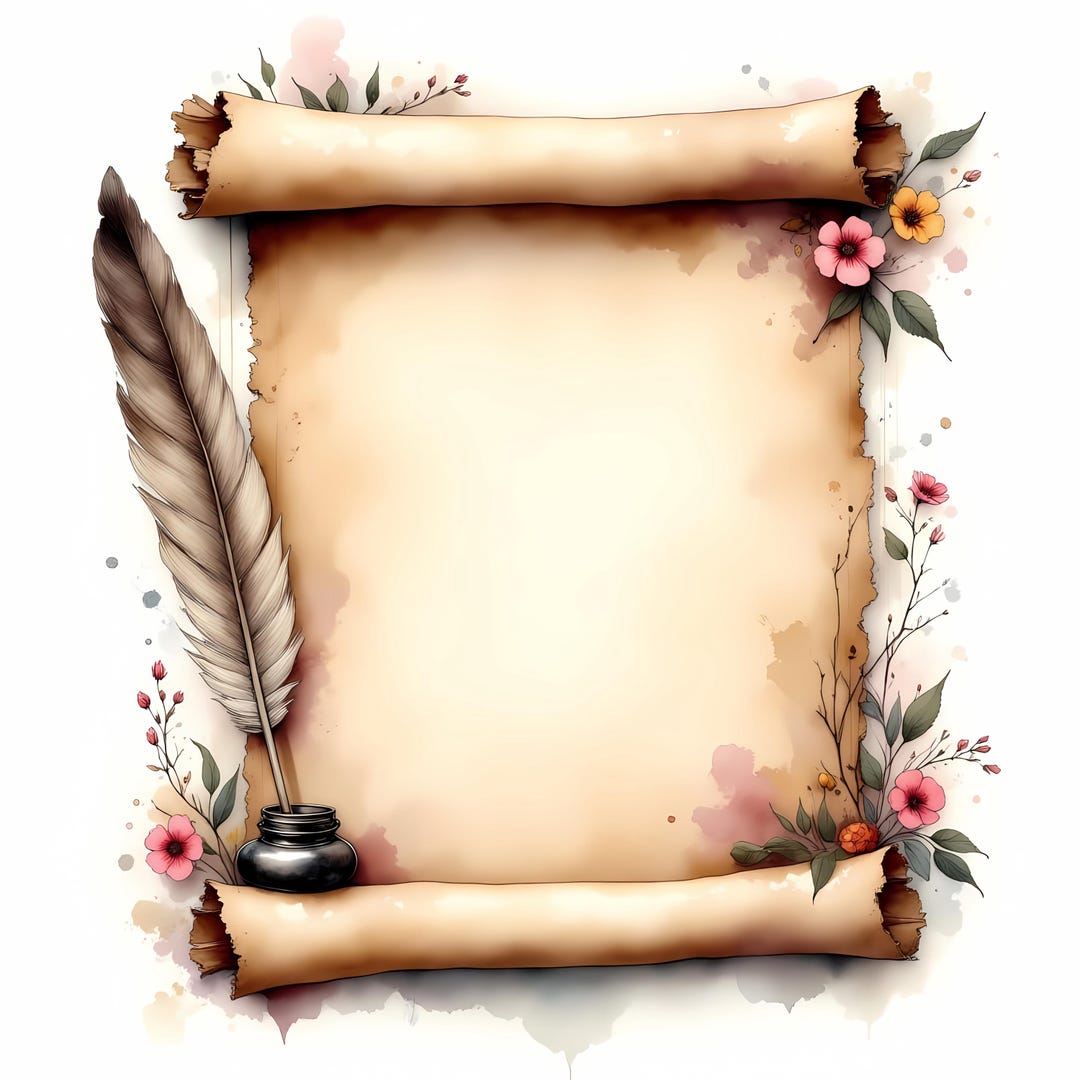 10 Vintage Scroll Clipart, Floral Old Paper, High Res Watercolor Jpgs ...