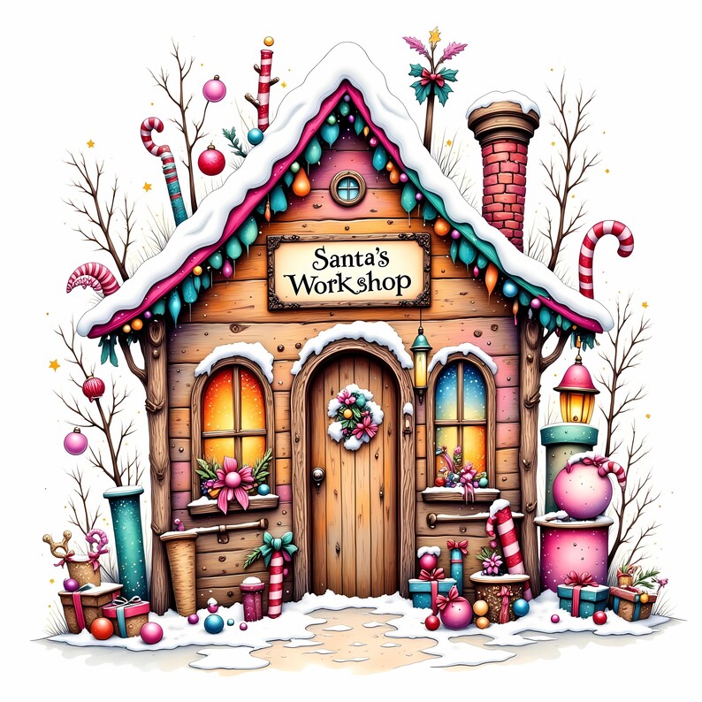 10 Santa's Workshop Clip Art, High Res Whimsical Jpgs, Junk Journal ...